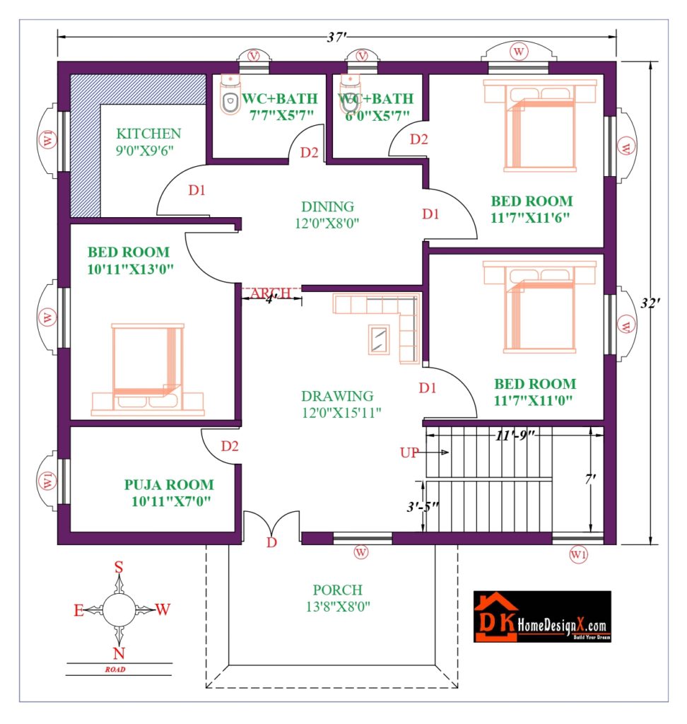 37X32 Affordable House Design - DK Home DesignX