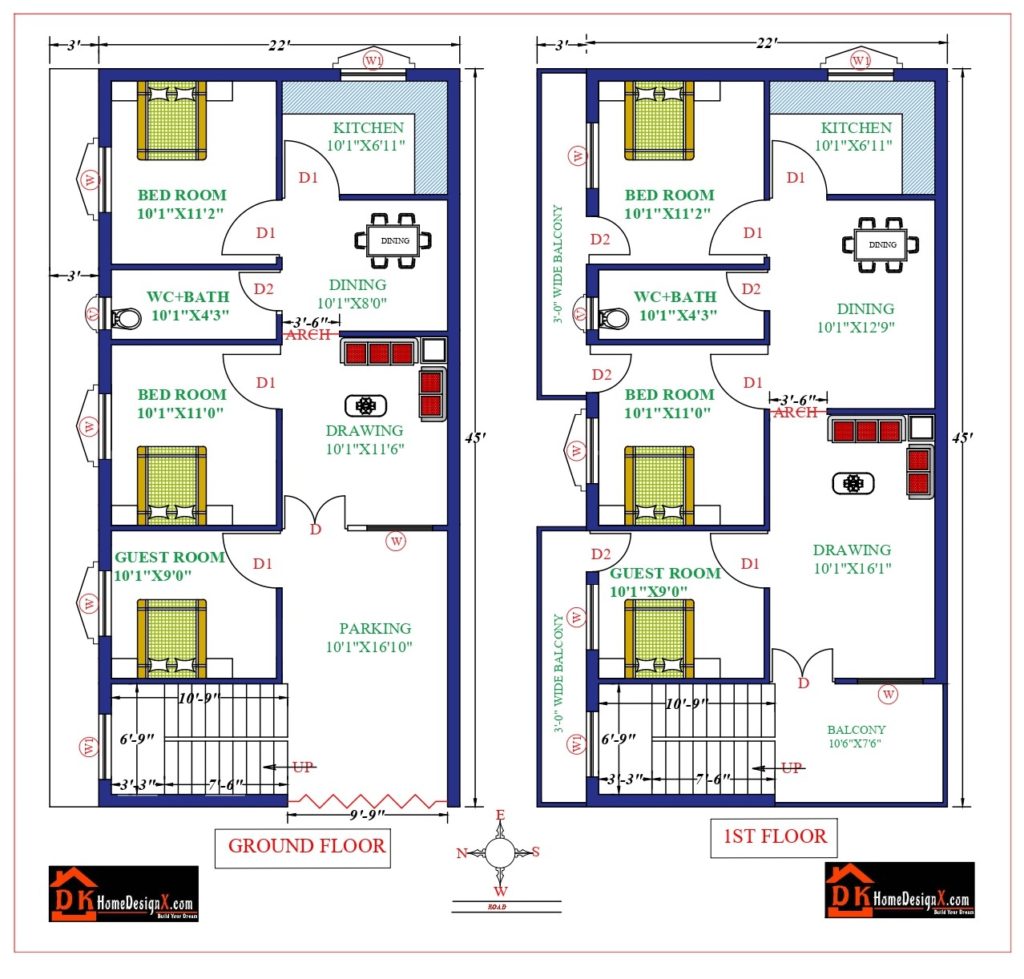 22X45 Affordable House Design - DK Home DesignX