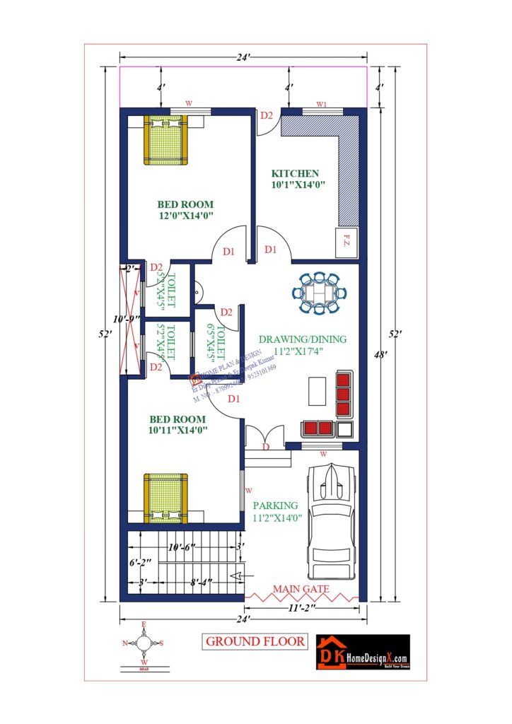 24X52 Affordable House Design - DK Home DesignX